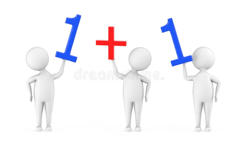 3d Characters Holding Up Number and Sign 1 Plus 1 Stock Illustration ...