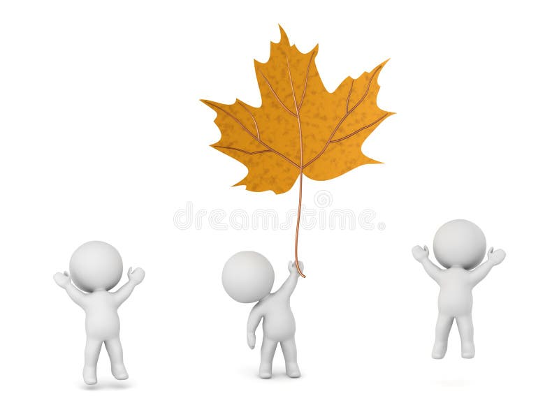 3D Characters and Large Autumn Leaf Stock Illustration - Illustration ...
