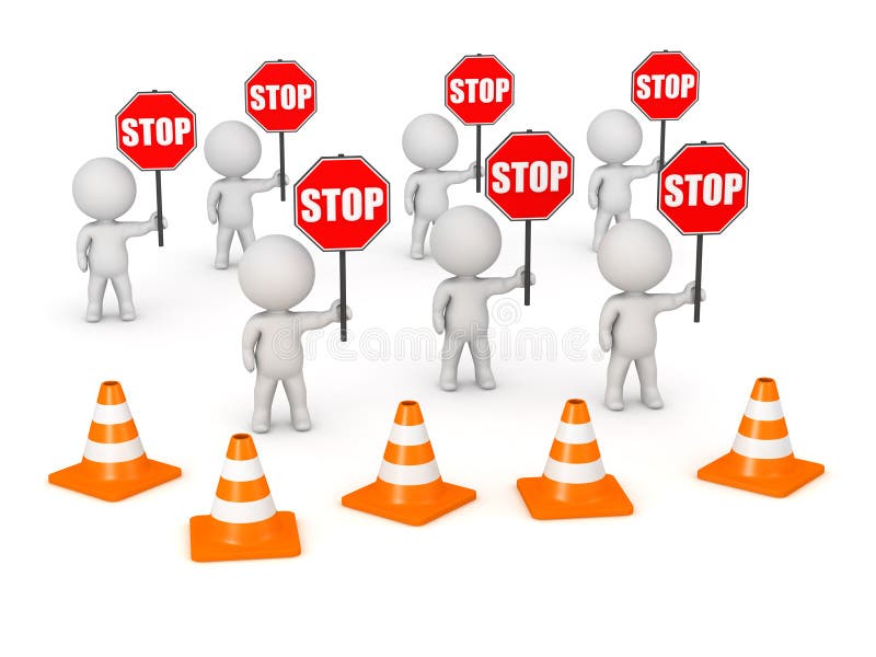 3D Characters with Stop Signs Stock Illustration - Illustration of ...
