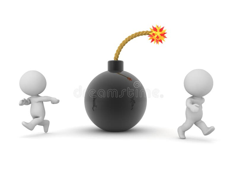 3D Characters Running Away from Cartoon Bomb Stock Illustration ...