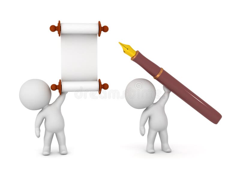 3D Characters with Scroll and Pen Stock Illustration - Illustration of ...