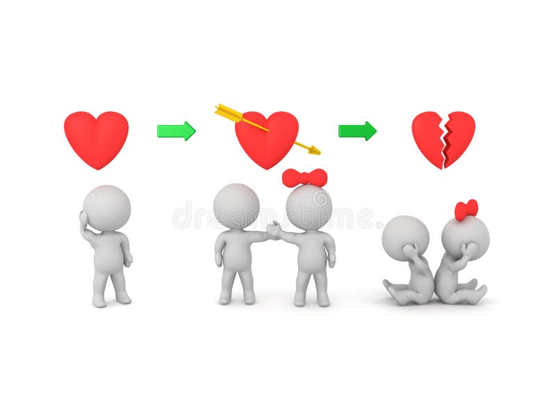 3D Characters Showing the Three Stages of Love Stock Illustration ...