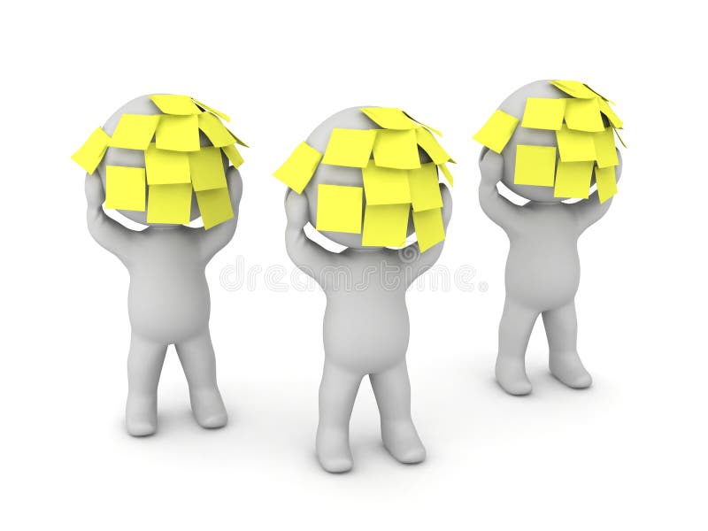 3D Characters with Sticky Notes on Their Heads Stock Illustration ...