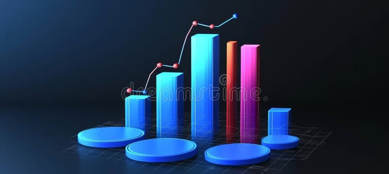3D Chart on Blue Glowing Background. Analytics, Business, Finance, and ...
