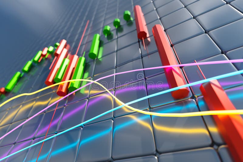 3D Chart with a Falling Trend. Candlestick Chart with Indicators Stock ...