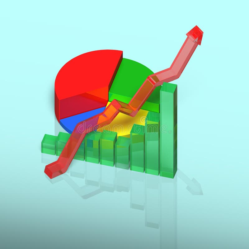 3D Chart with Growing Arrow on Table Stock Illustration - Illustration ...