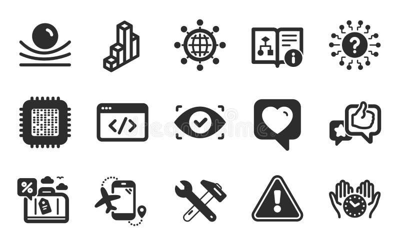 3d Chart, Safe Time and Technical Algorithm Icons Set. Like, International Globe and Cpu ...