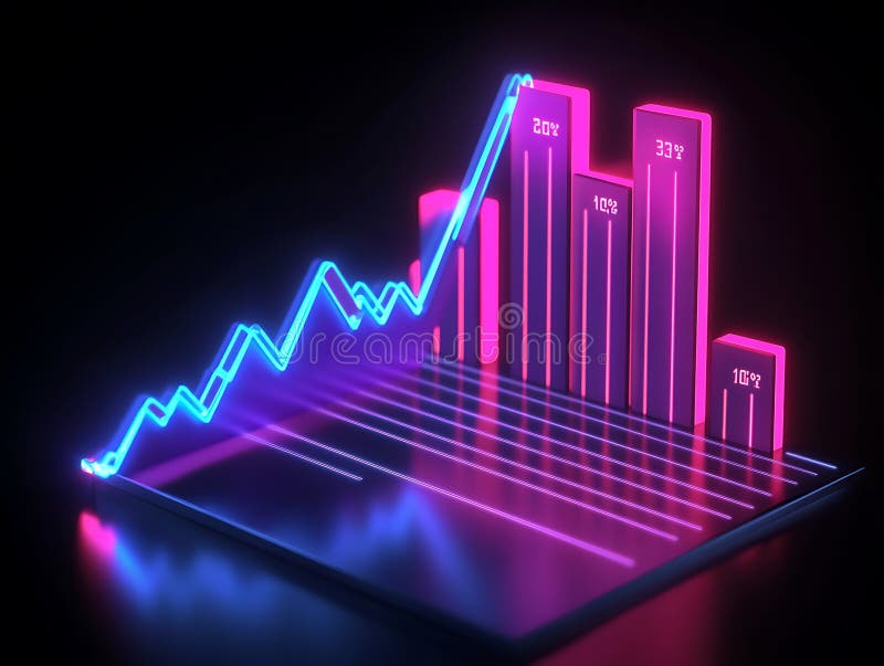 3D Chart Showing Quarterly Business Profits in Neon Colors Stock ...