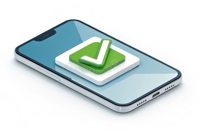 3D Check Mark Icon on Mobile for Success and Choice Stock Illustration ...