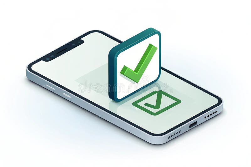 3D Check Mark Icon on Mobile for Success and Choice Stock Illustration ...