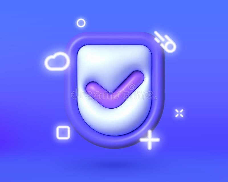 3D Check Mark Neon for Paper Design. 3D Shield Check Mark Icon. Vector ...