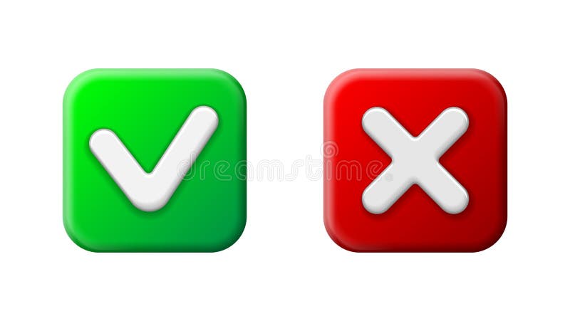 3d Check Marks Pros and Cons. Green Mark and Red Cross in Checkbox ...