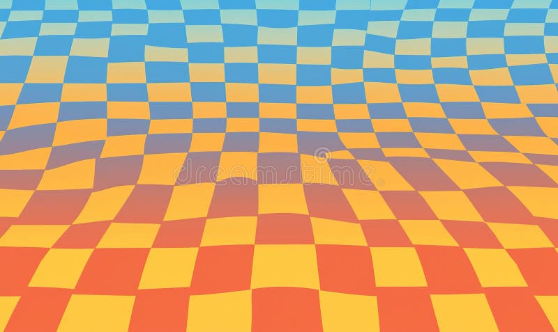 3D Checkered Pattern in Blue, Orange Gradient, Resembling a Wavy ...