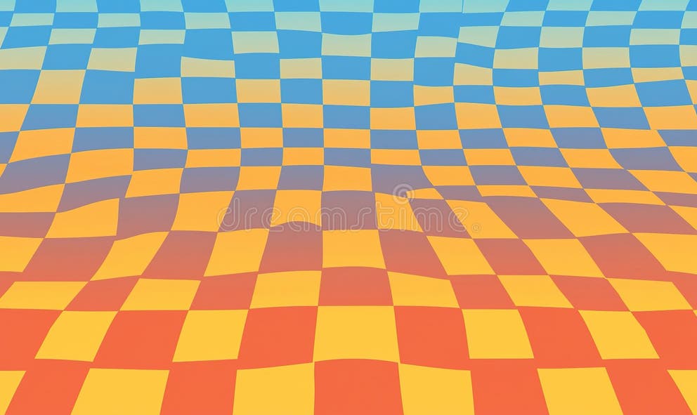 3D Checkered Pattern in Blue, Orange Gradient, Resembling a Wavy ...