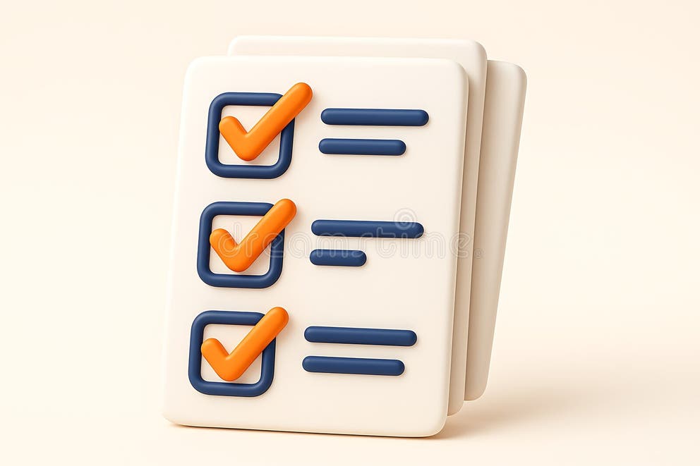3D Checklist with Checkboxes and Lines in Orange and Blue Design on a ...