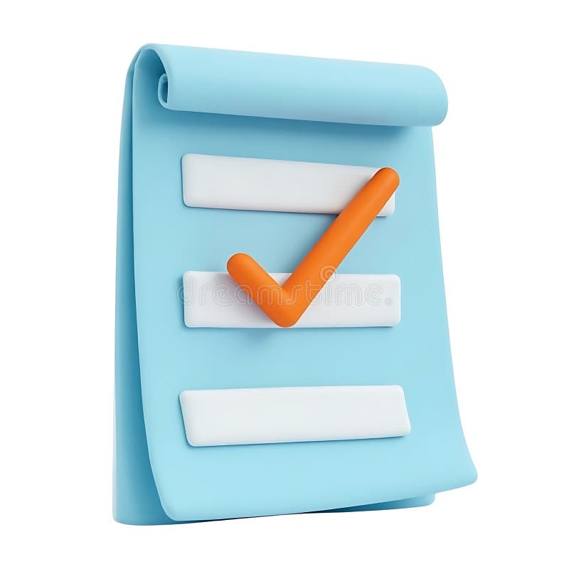 3D Checklist Completed Task Blue Paper Orange Checkmark on Stock ...