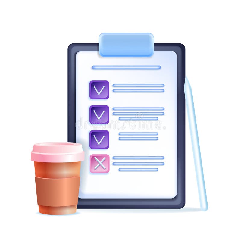 3D Checklist Document on Clipboard, Vector Test Paper Illustration ...