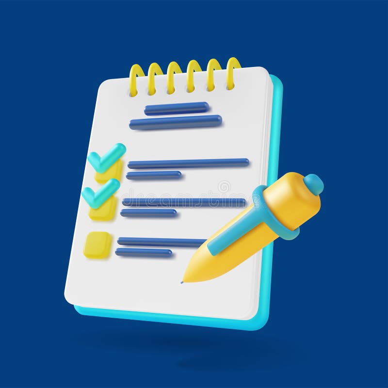 3d Checklist with Pen Set Plasticine Cartoon Style. Vector Stock Vector ...