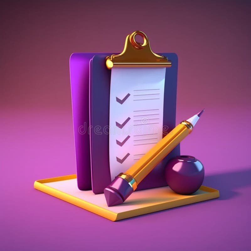 3D Checklist with pencil stock illustration. Illustration of generative ...