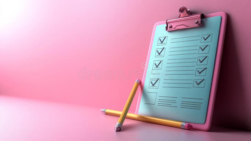 3D Checklist with Pencil and Plant Stock Illustration - Illustration of ...