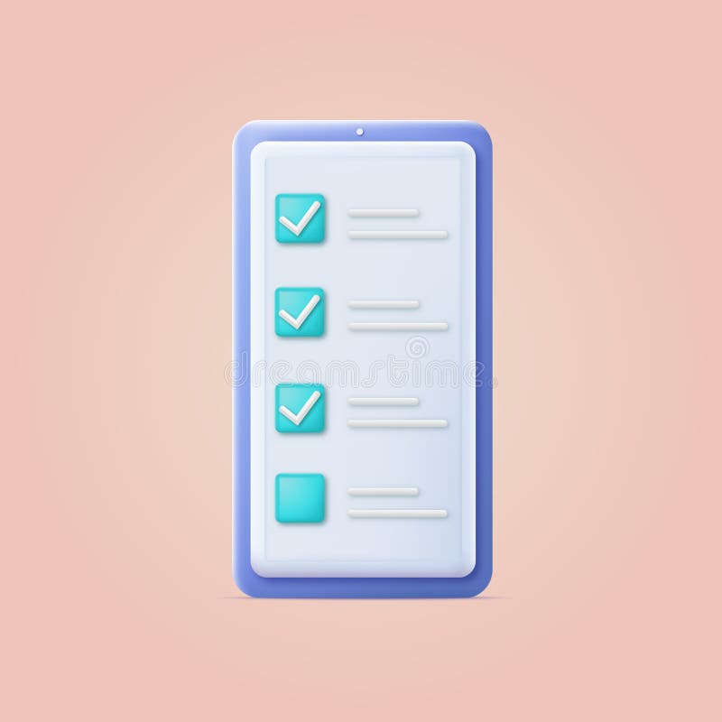 3d Checklist on a Phone Screen. Vector Stock Vector - Illustration of ...