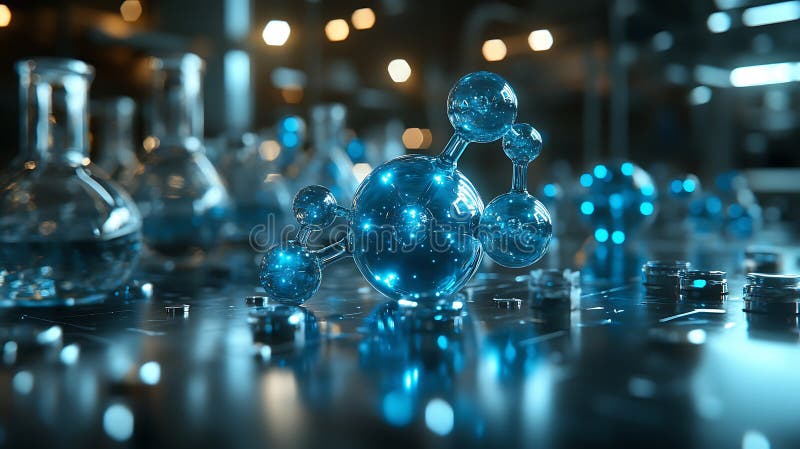 3D Chemical Synthesis Illustrated with Molecules Stock Illustration ...