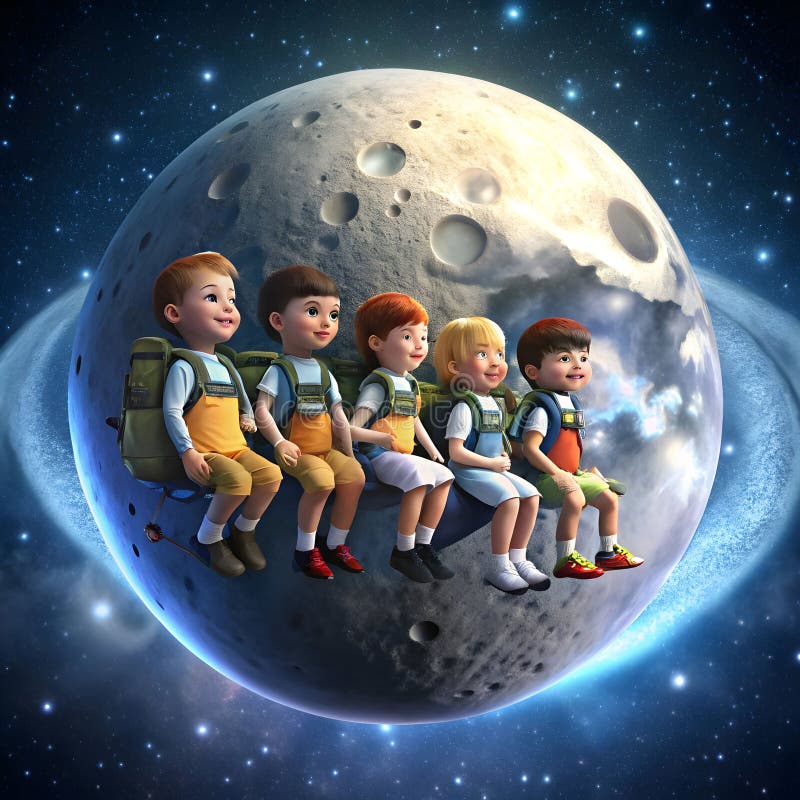 3D Children Journey To School while Seated on a Creative Element Stock ...