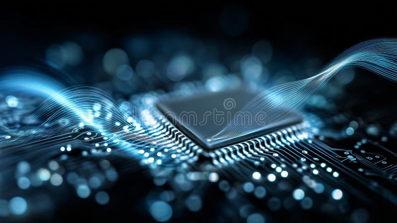 3D Chip Design on a Blue Circuit Background Stock Image - Image of tech ...