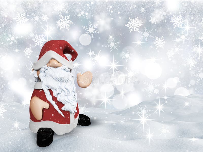 3D Christmas Background with Cute Santa Gonk in Winter Landscape Stock ...
