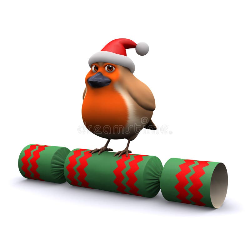 3d Christmas Robin Sits on a Xmas Cracker Stock Illustration ...