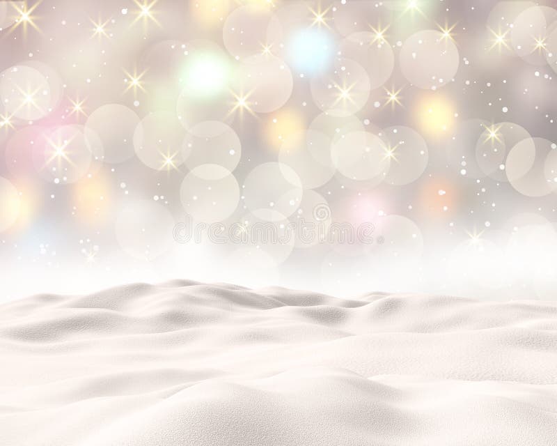 3D Christmas Snow on a Starry Bokeh Lights Design Stock Illustration ...
