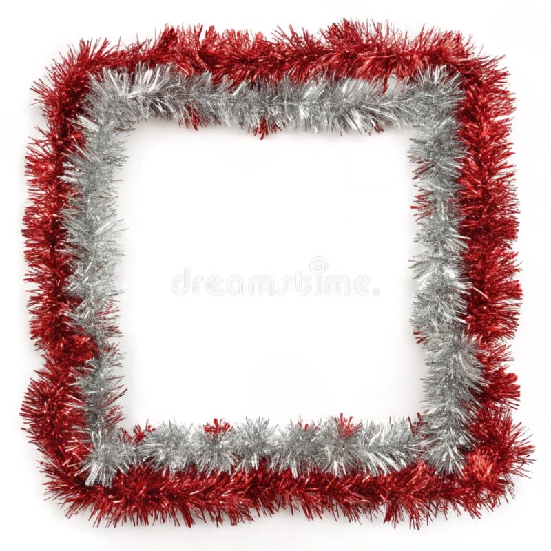 3D Christmas Tinsel Frame Isolated on White Background Stock ...