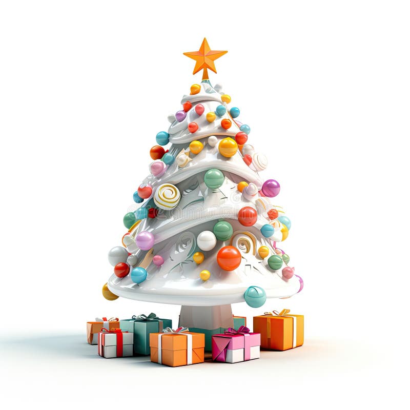 3D Christmas Tree Toy with Presents Gift Box Stock Illustration ...