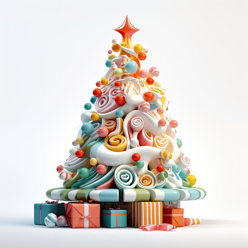 3D Christmas Tree Toy with Presents Gift Box Stock Illustration ...