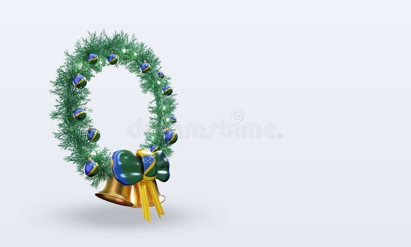 3d Christmas Wreath Solomon Islands Flag Rendering Left View Stock ...