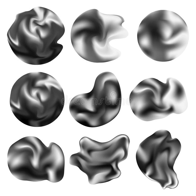 3D Chrome Abstract Liquid Shapes Collection.Different Abstract Metal Objects Set. Vector ...