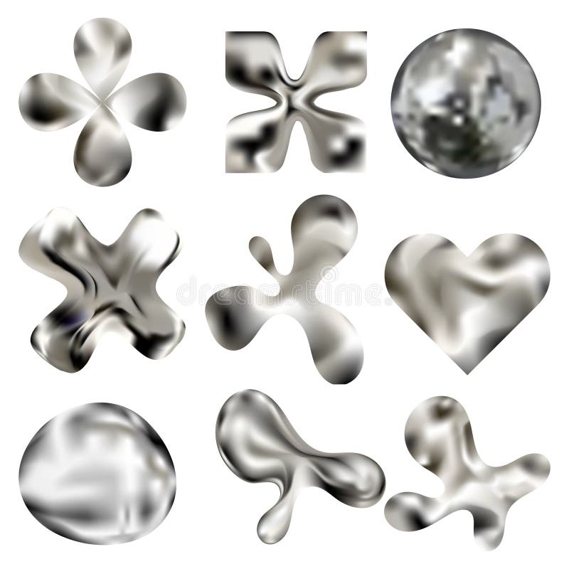 3d Chrome Glossy Abstract Shapes Set. Liquid Metallic Different Forms ...