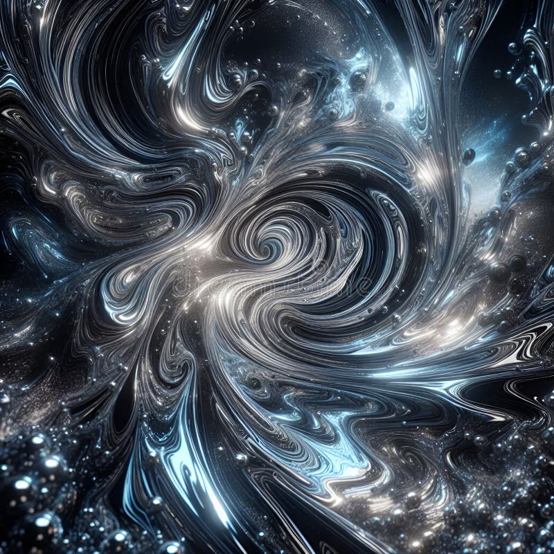 3d Chrome Liquid Wavy Texture Render Shiny Gradient Effect Flying ...