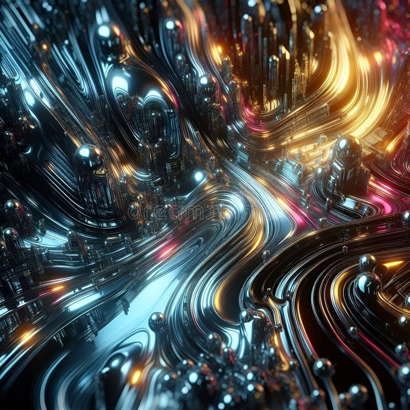 3d Chrome Liquid Wavy Texture Render Shiny Gradient Effect Flying ...