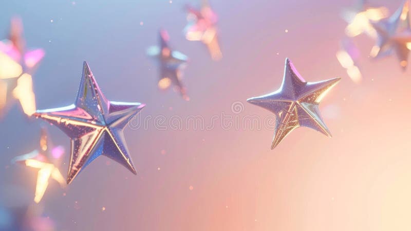 3D Chrome Stars Floating Chrome Stars Against a Pastel Gradient Sky ...