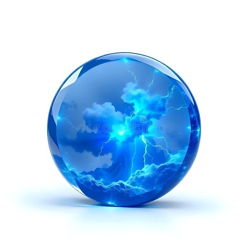 3D Circle Blue Crystal with Thunder Isolated on White Background. AI Generated Image. Stock ...