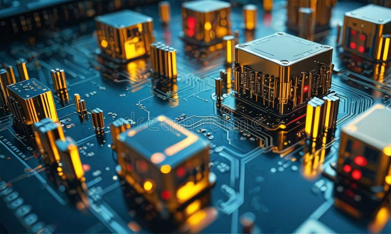 3D Circuit Board Features Complex Network Interconnected Components ...