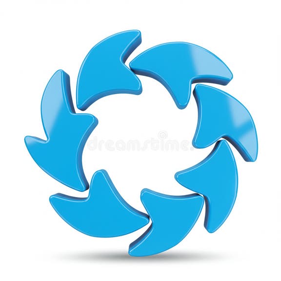 A 3D Circular Graphic Features Seven Blue, Glossy Arrows Arranged in a ...