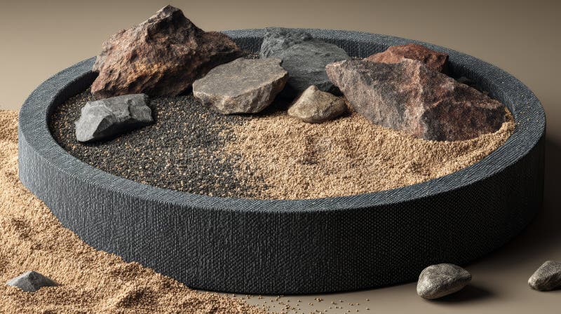 3D Circular Podium Design with Sand and Rocks for Modern Interior ...