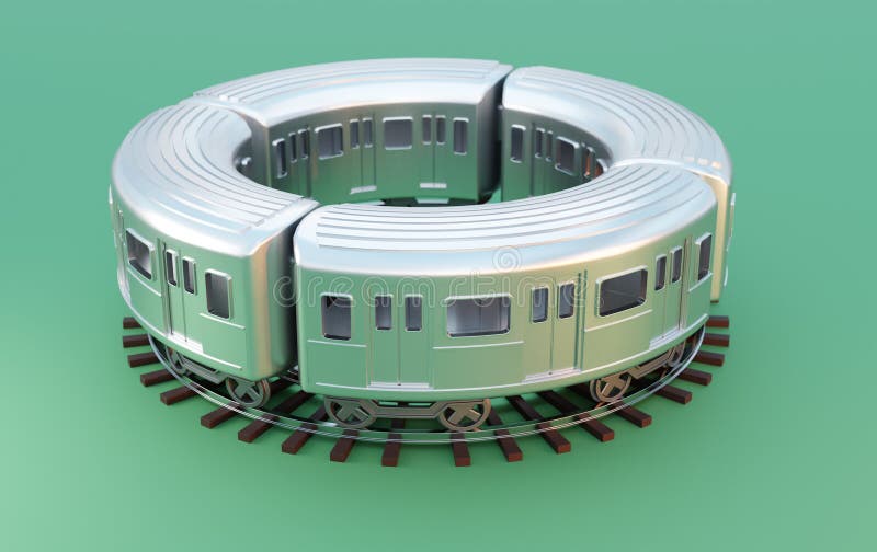 3d Circular Subway Train Travelling on Round Railway Tracks Stock ...