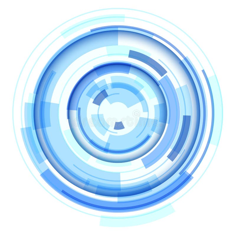 Abstract Lens Icon Design, 3D Blue Symbol with Circular Lines Pattern ...