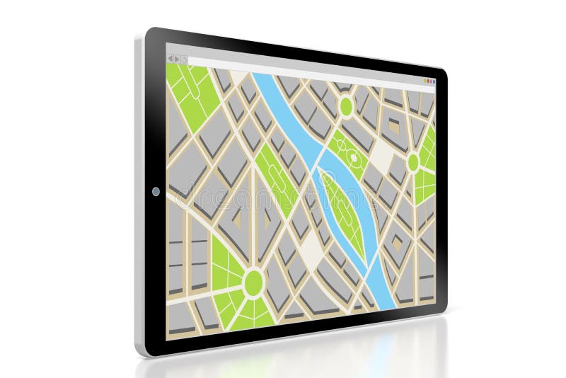 3D View Of A Map Navigation On A Tablet Stock Vector - Illustration of ...
