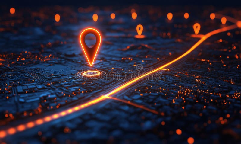 3D City Map with Glowing Location Pin and Illuminated Road Network at ...
