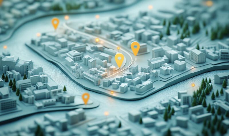 3D City Map with Location Markers Highlighting Points of Interest and ...