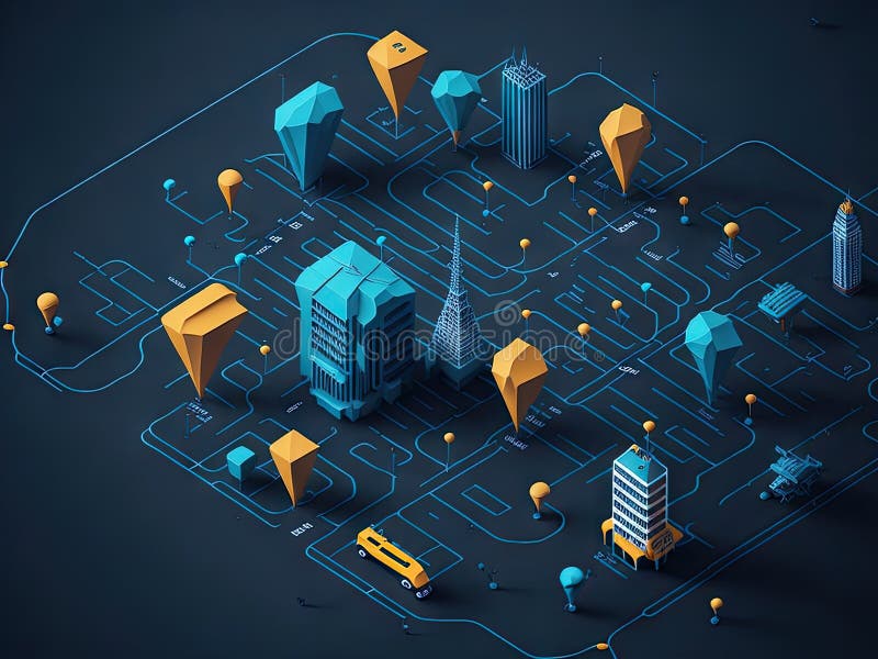 3d City Map with 3d Pointers Location Gps. Ai Generative Stock ...